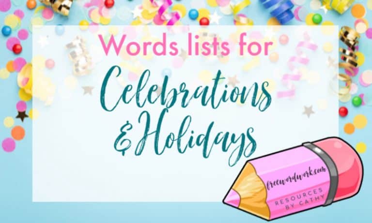 Celebrations & Holidays Word Lists - Free Word Work