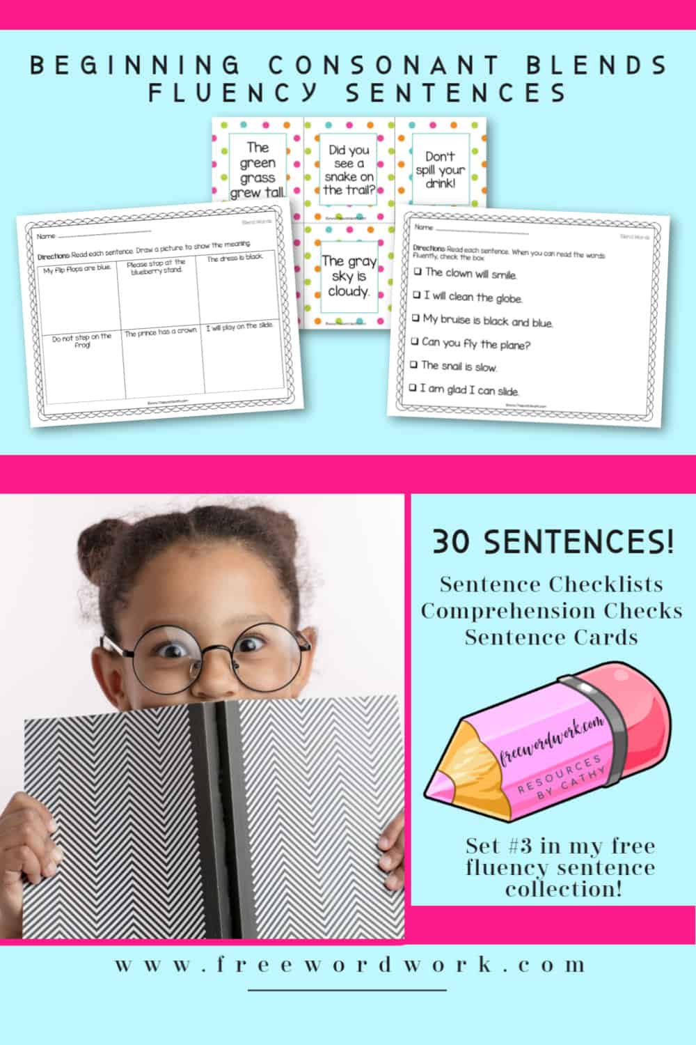 Beginning Consonant Blend Fluency Sentences - Free Word Work
