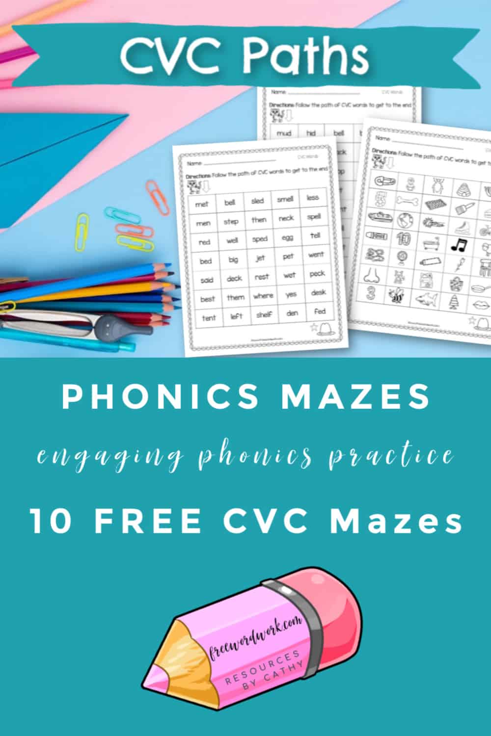 Reading Mazes: CVC Paths - Free Word Work