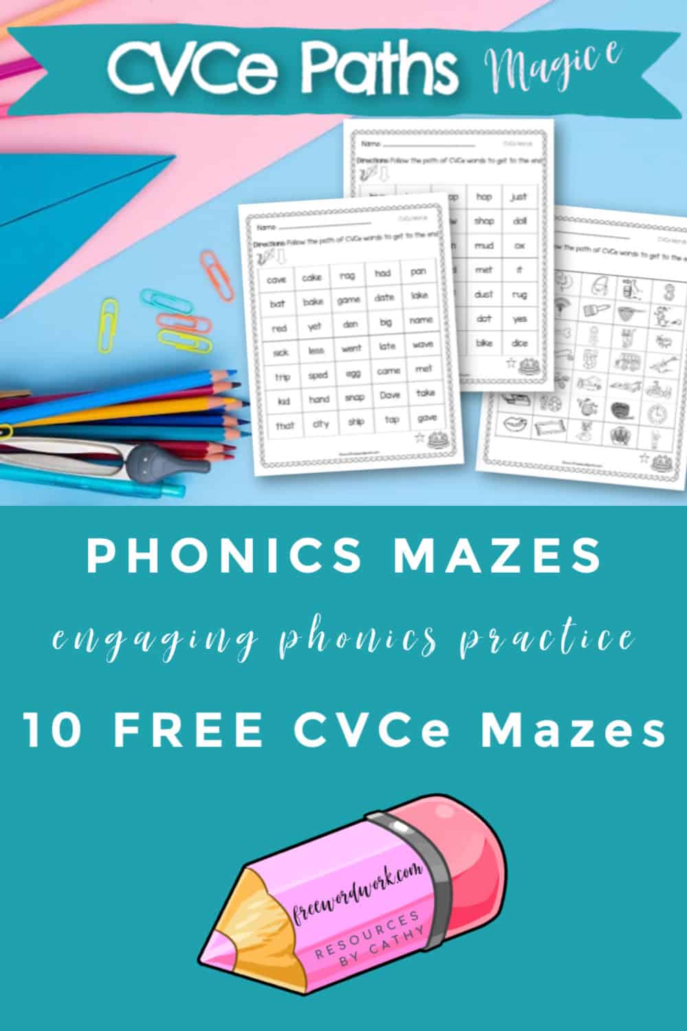 Reading Mazes CVCe Paths Free Word Work