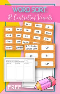R Controlled Vowels Word Sort - Free Word Work