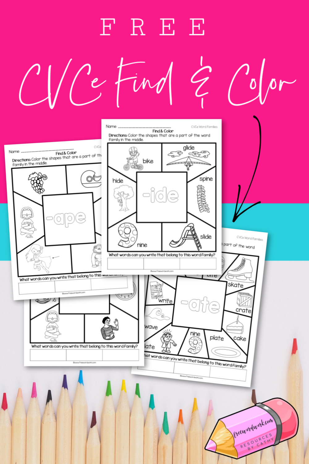 CVCe Find & Color Worksheets - Free Word Work