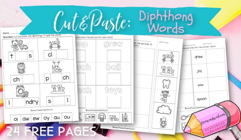 Diphthong Cut & Paste Practice - Free Word Work a