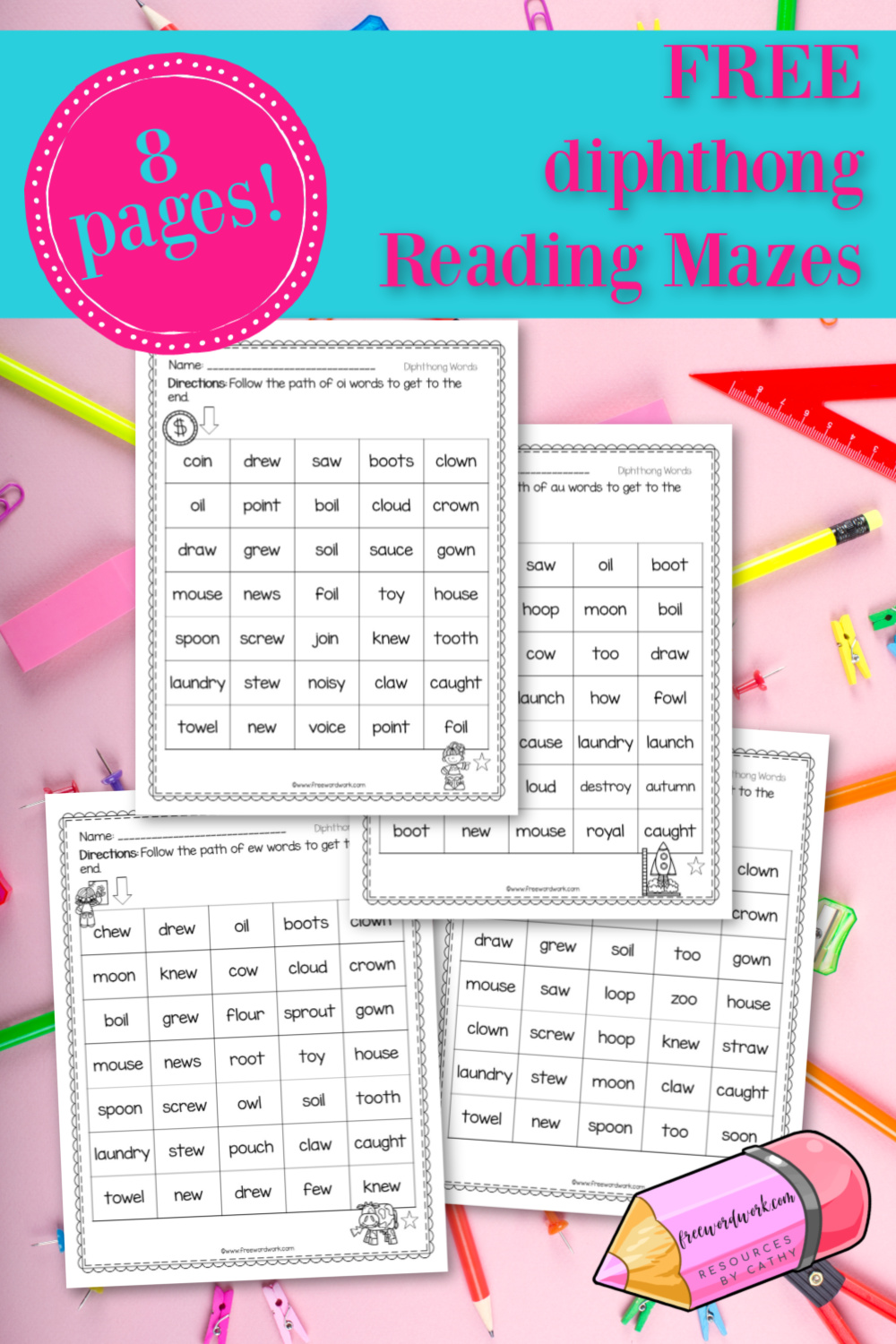 Reading Mazes: Diphthong Paths - Free Word Work