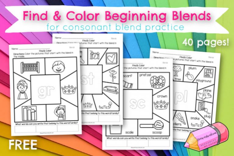 Beginning Blend Find & Color Worksheets - Free Word Work