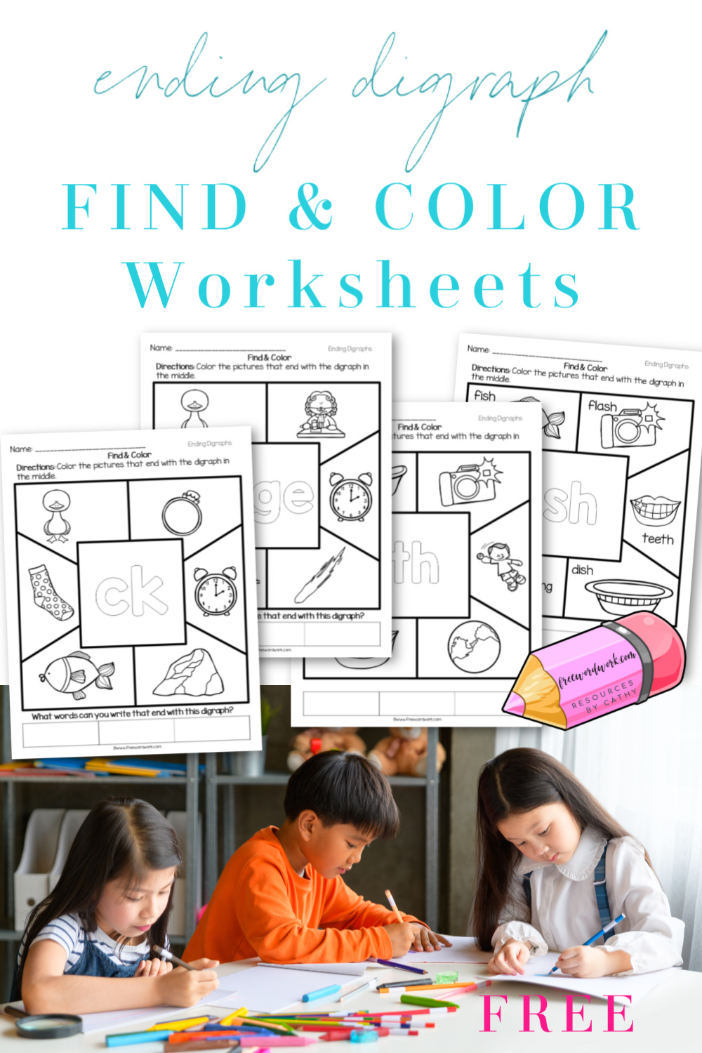 Ending Digraph Find & Color Worksheets - Free Word Work