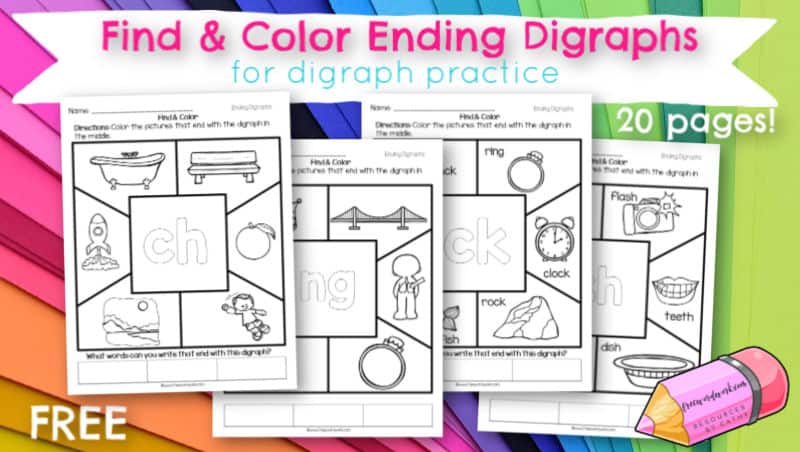 Ending Digraph Find & Color Worksheets - Free Word Work