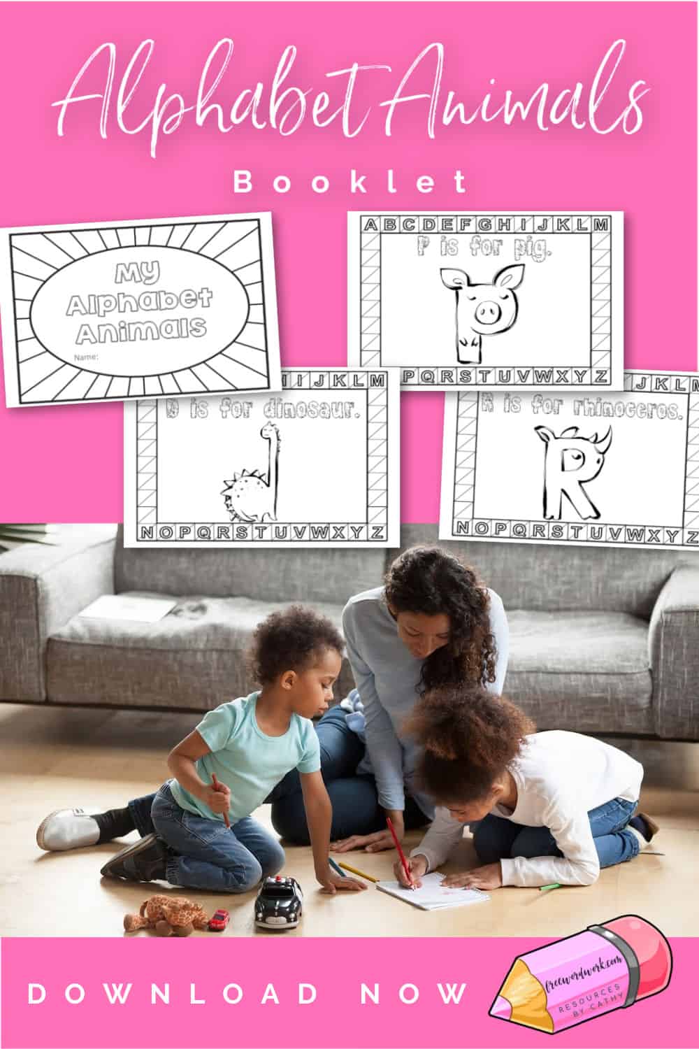Alphabet Animals Coloring Book - Free Word Work
