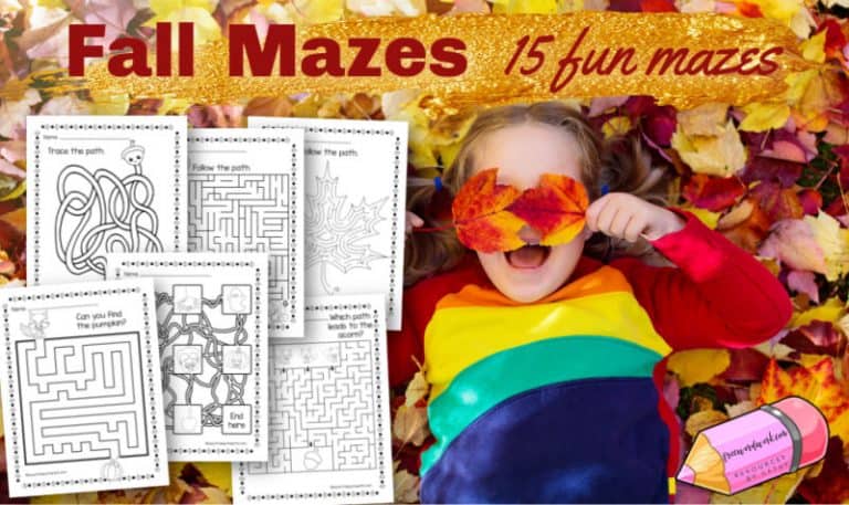 15 Fall Mazes for Children - Free Word Work