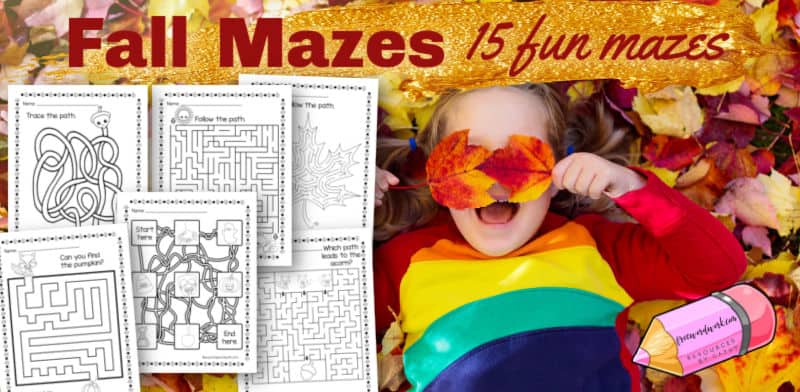 15 Fall Mazes for Children - Free Word Work