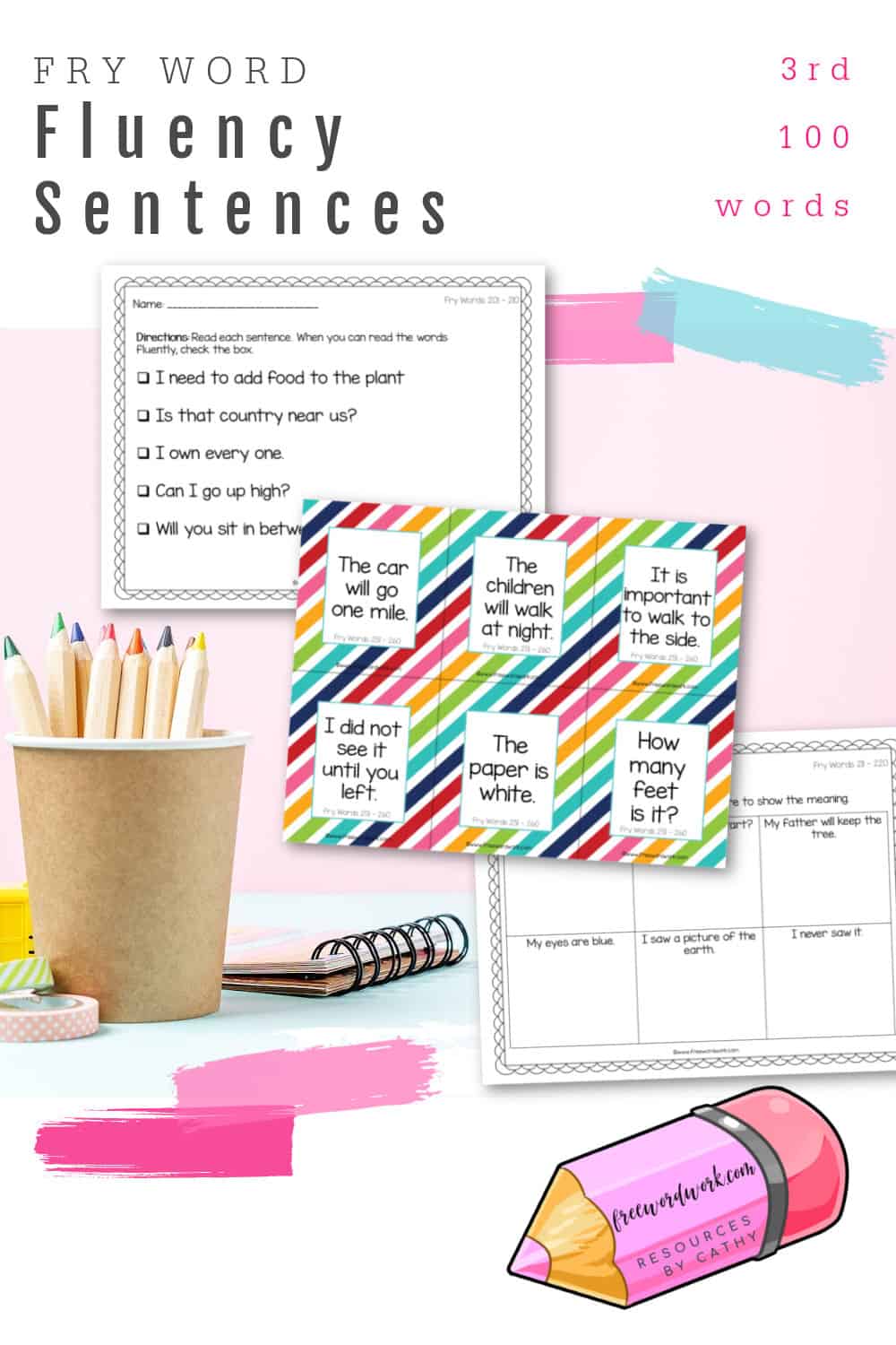 Fry Fluency Sentences - 3rd 100 - Free Word Work