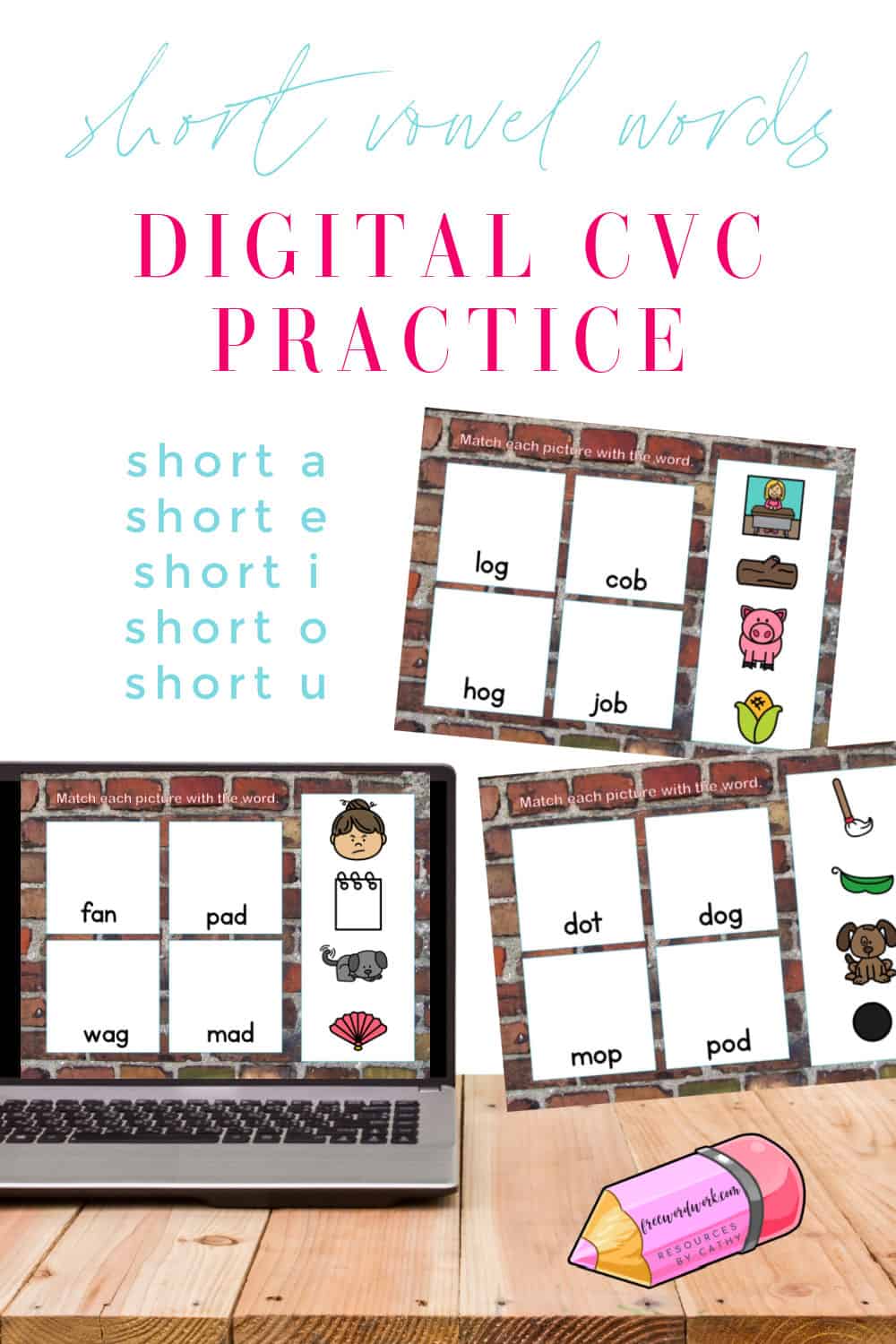 Short Vowel Words - Digital CVC Practice - Free Word Work