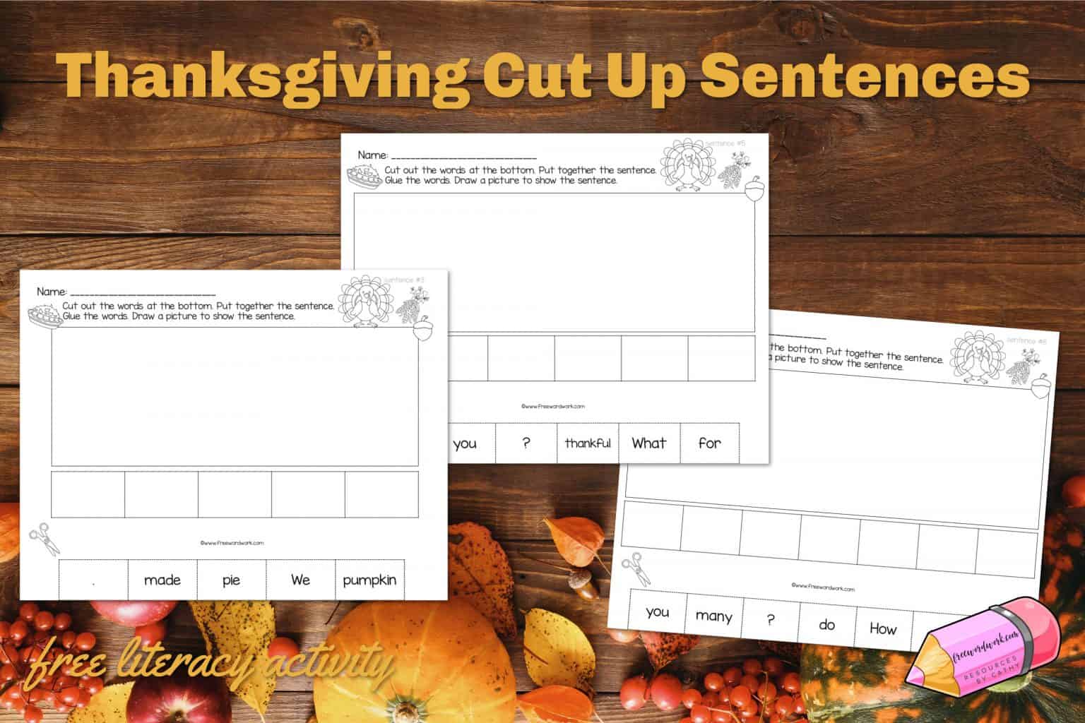 Thanksgiving Cut-Up Sentences - Free Word Work