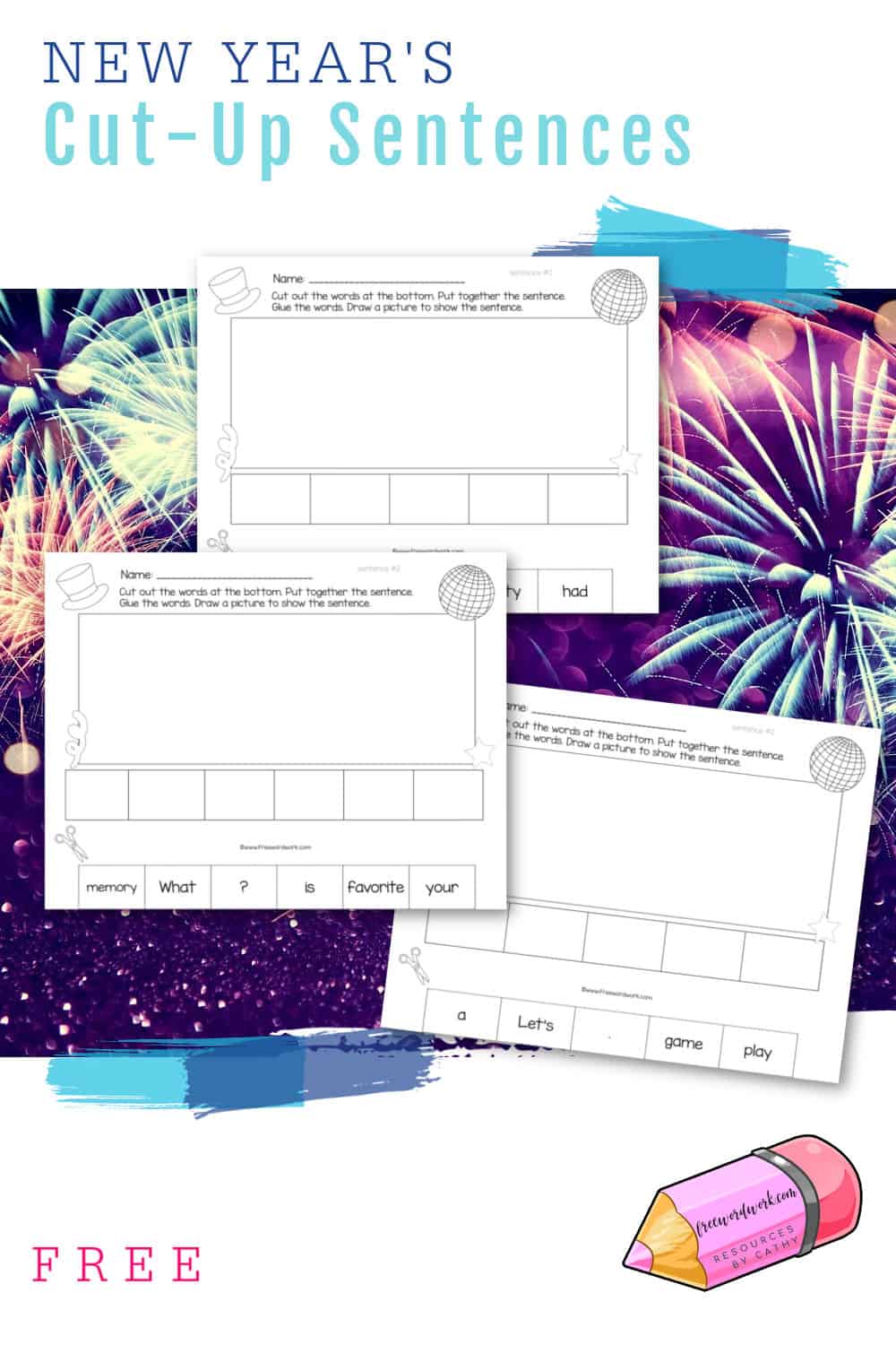 New Year's Cut-Up Sentences - Free Word Work