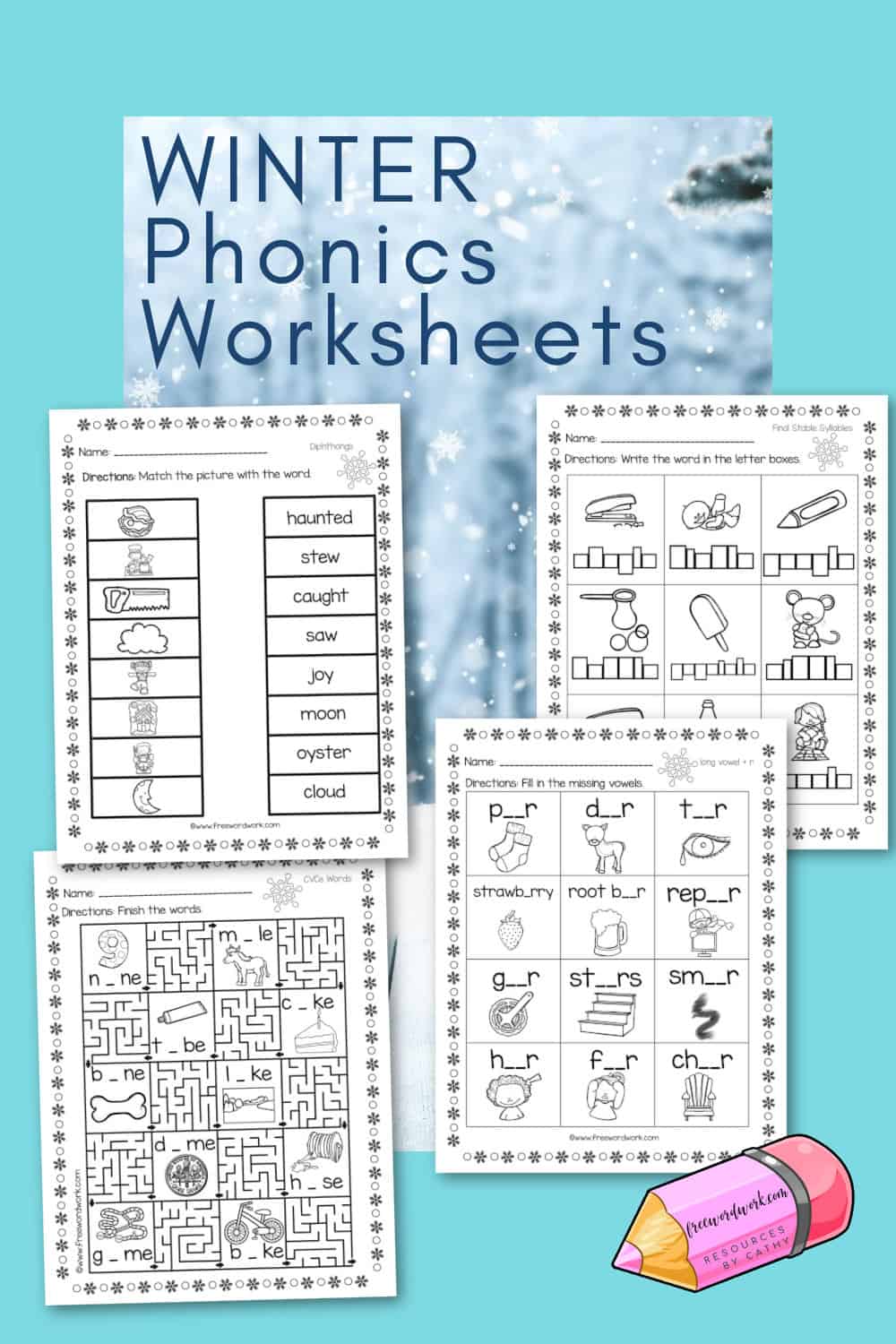 Winter Phonics Worksheets - Free Word Work