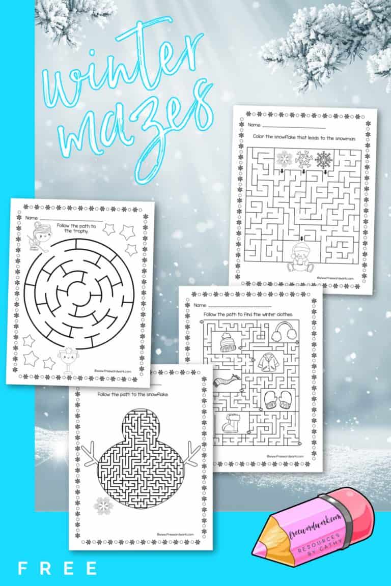 Winter Mazes for Children - Free Word Work