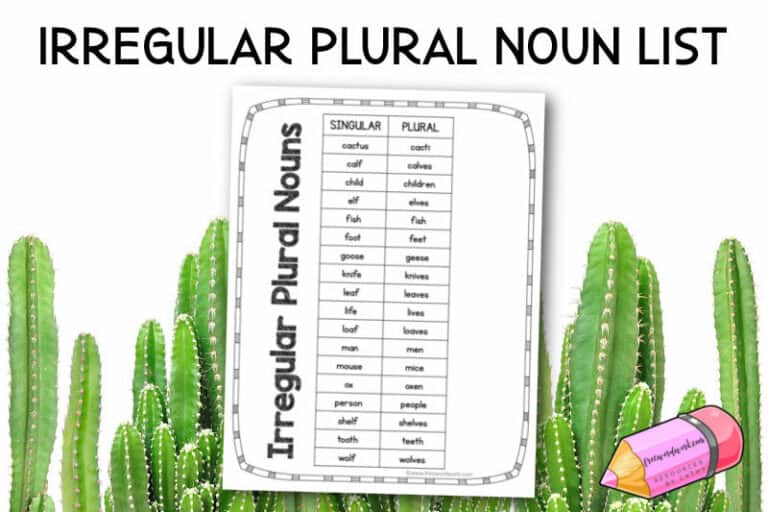 Irregular Plural Nouns List - Free Word Work