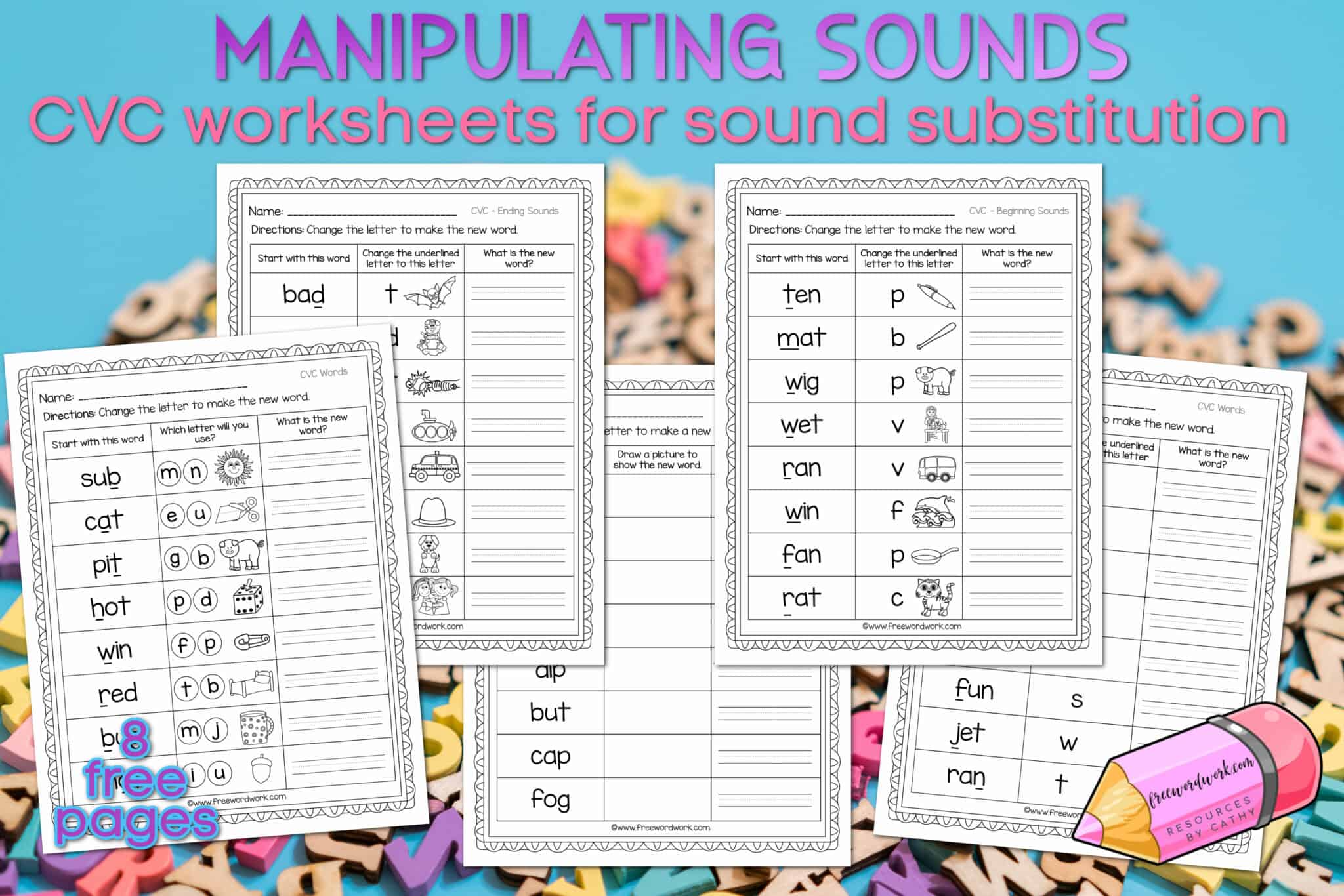 Sound Substitution - CVC Words - Free Word Work