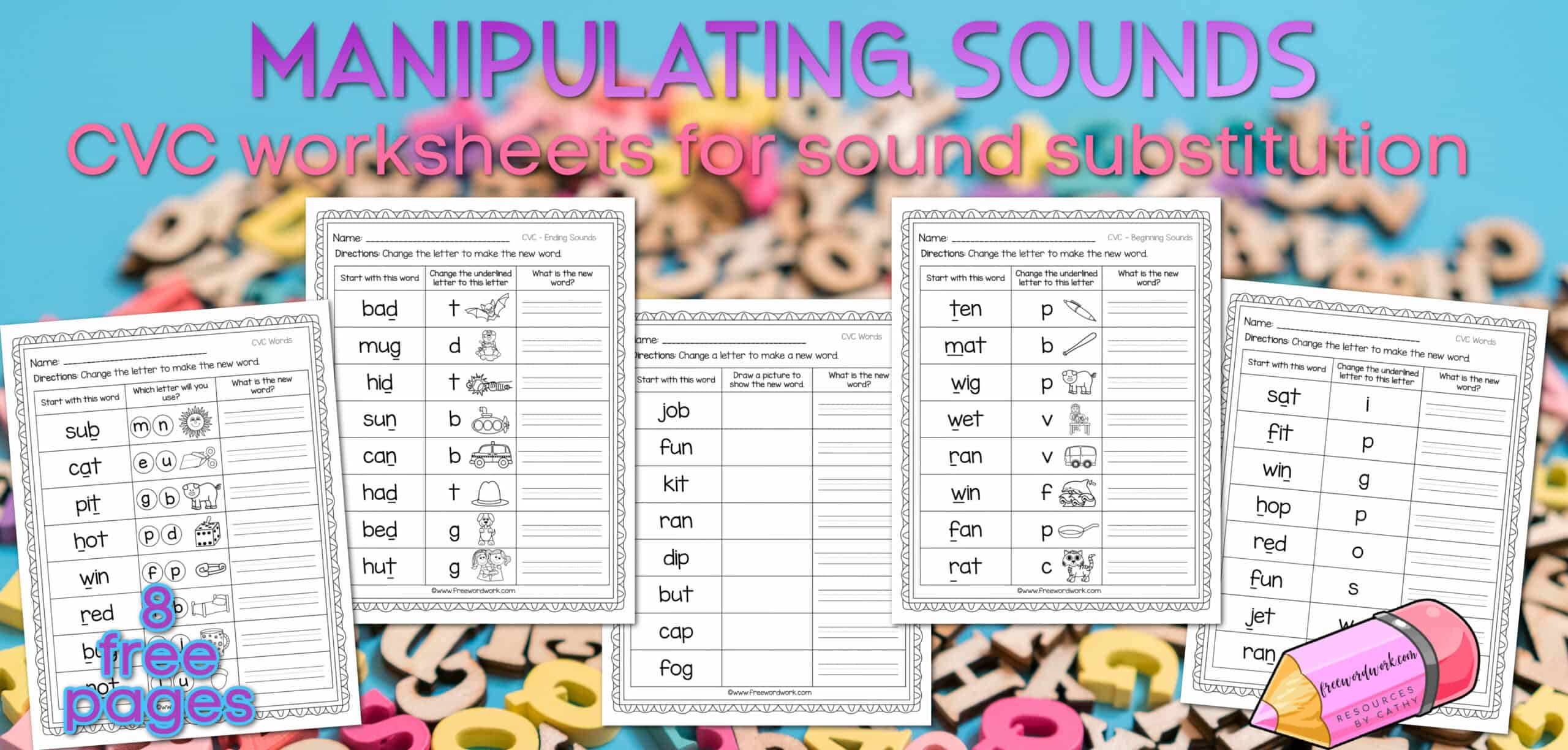 Sound Substitution CVC Words Free Word Work