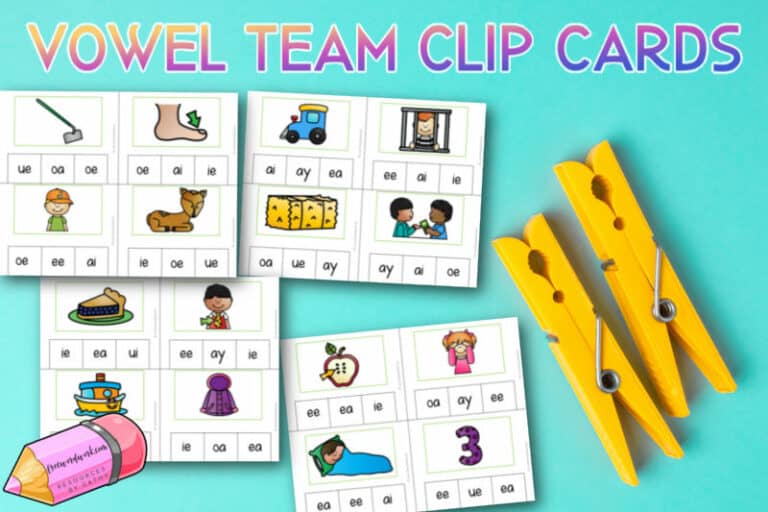 Vowel Team Clip Cards - Free Word Work