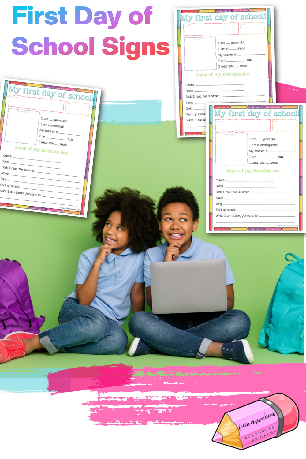 First Day of School Signs - Free Word Work