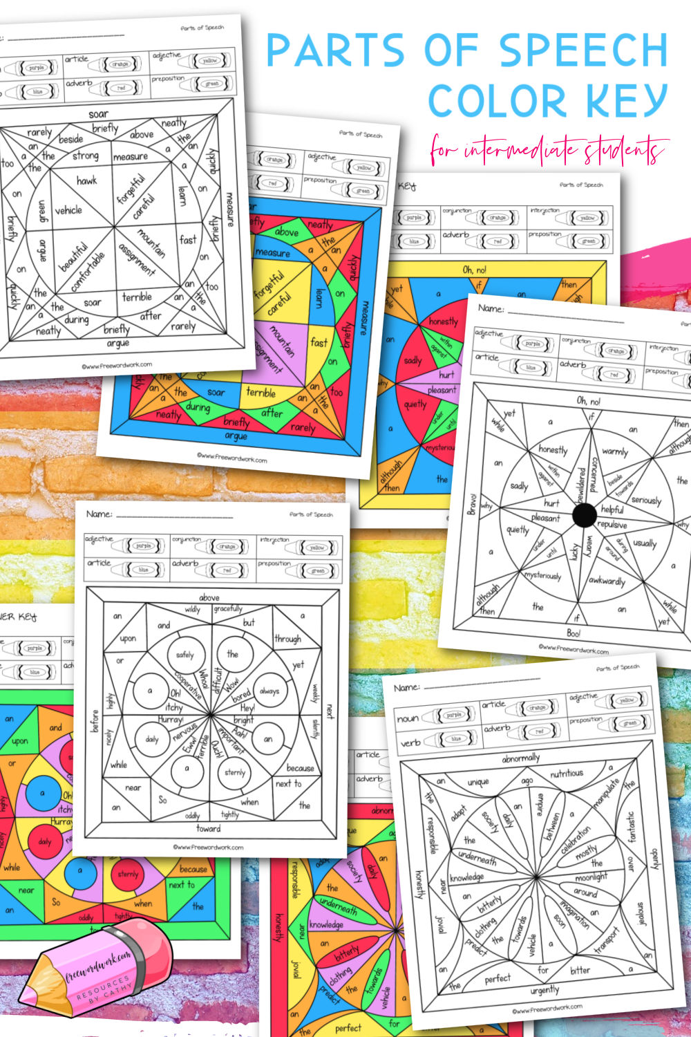 Parts of Speech Color Key - Intermediate - Free Word Work