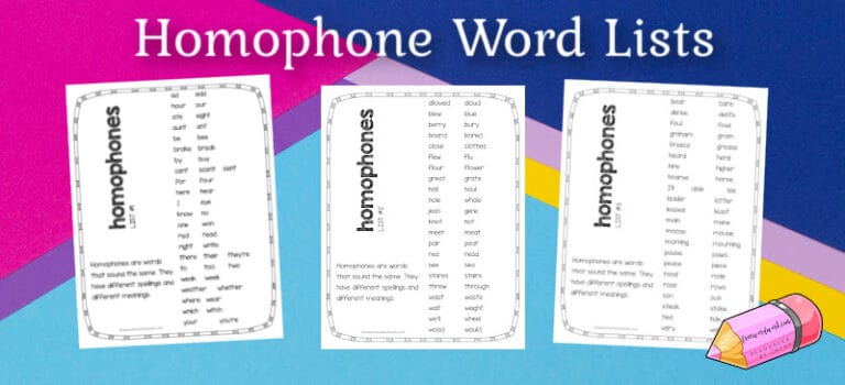 Homophone Word Lists - Free Word Work