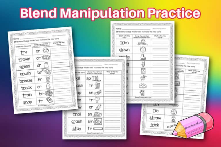 Blend Manipulation Picture Worksheets - Free Word Work