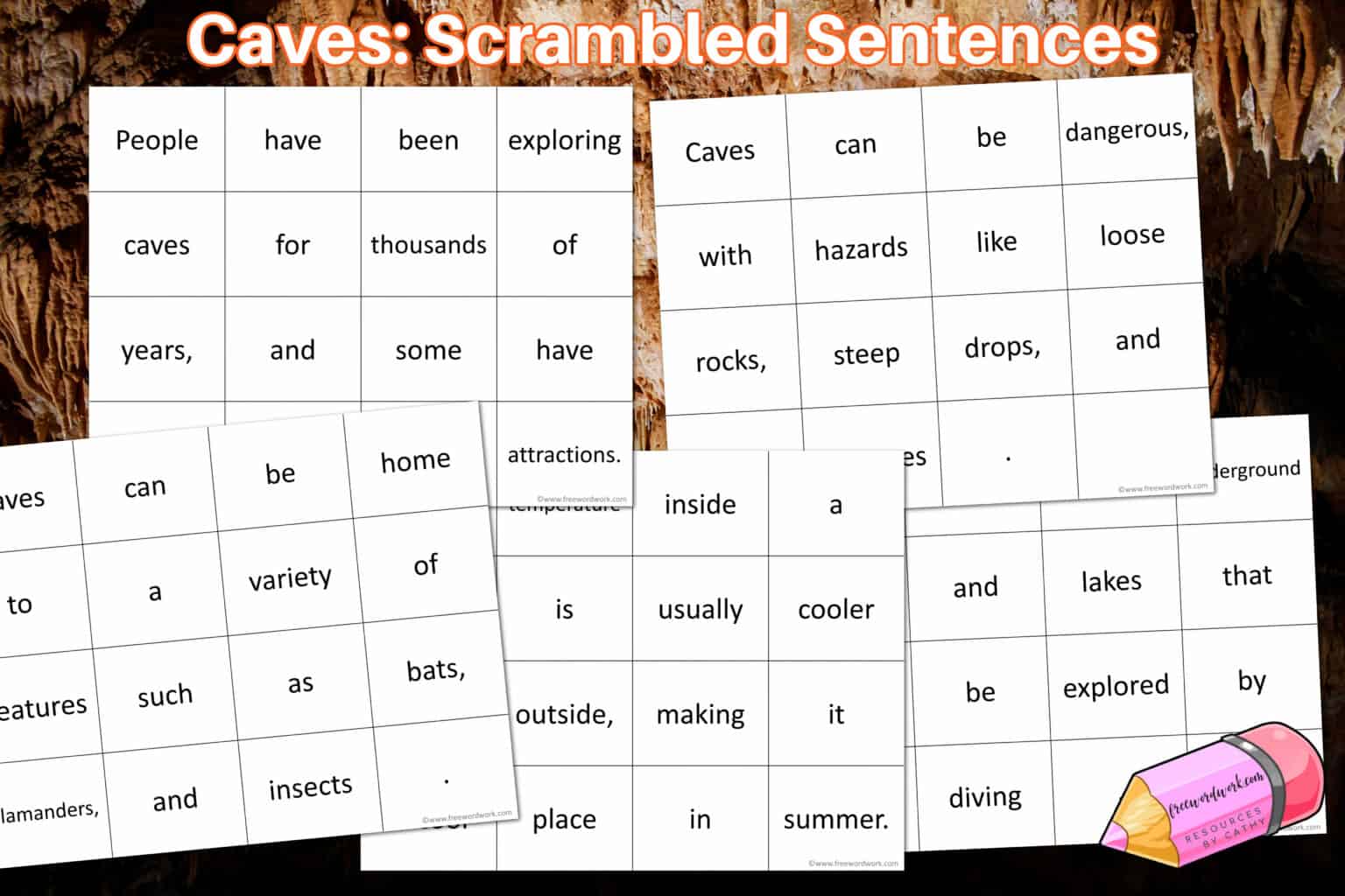 Cave Scrambled Sentences - Free Word Work