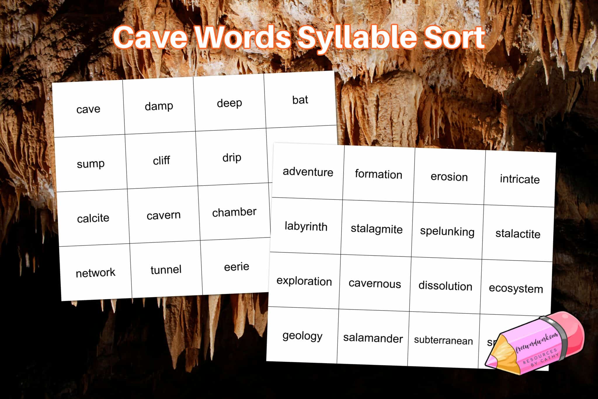 Cave Syllable Sort - Free Word Work