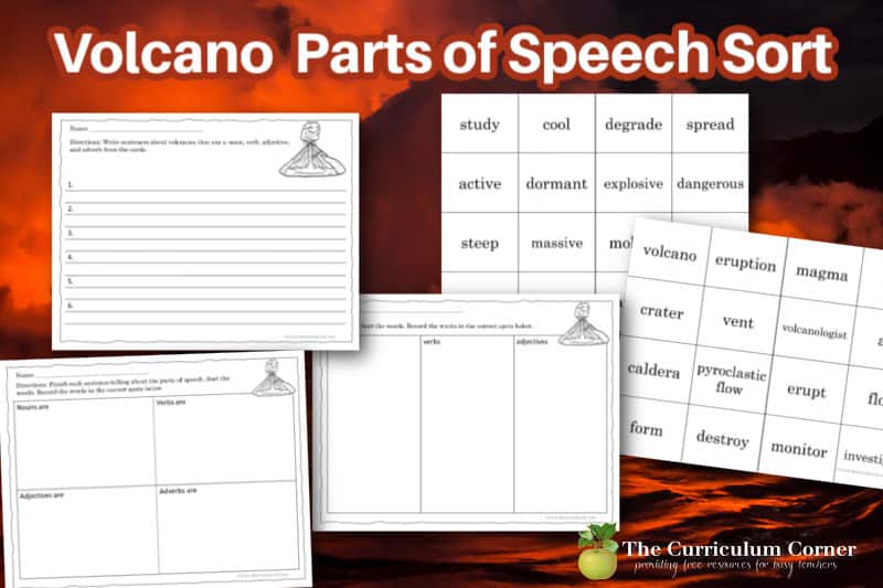 Volcano Parts of Speech Sort - Free Word Work