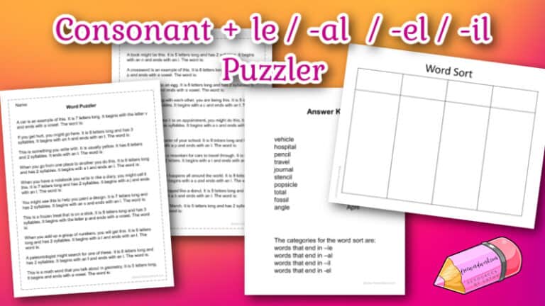 Consonant + le / al / il / el Puzzler - Free Word Work