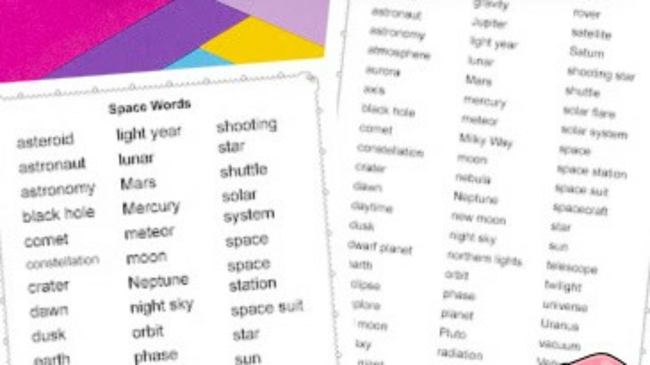 Solar System Words List