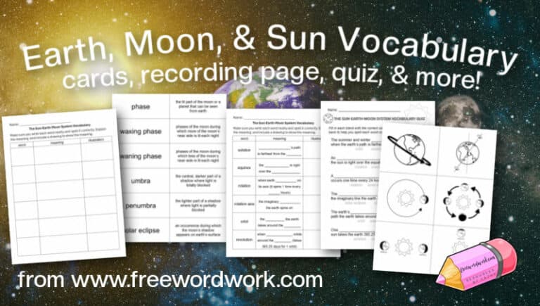 Earth, Moon, & Sun Vocabulary - Free Word Work