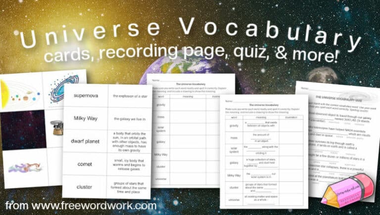 Universe Vocabulary Set - Free Word Work